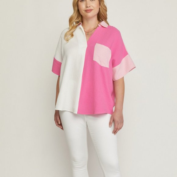 entro | Tops | Nwt Entro Pink Color Block Top Featuring Back Button ...